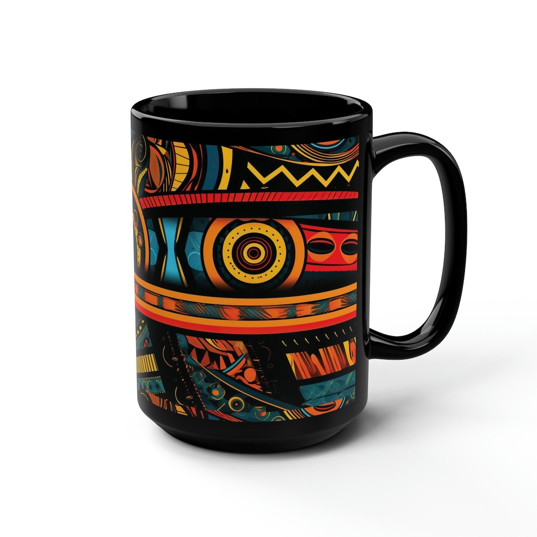 Ankara African Print 15oz Black Ceramic Coffee Mug Afrocentric Coffee ...