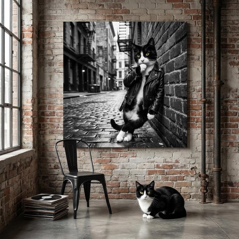 Punk Cat Portrait Canvas - Custom Cool Cat Wall Art - Etsy