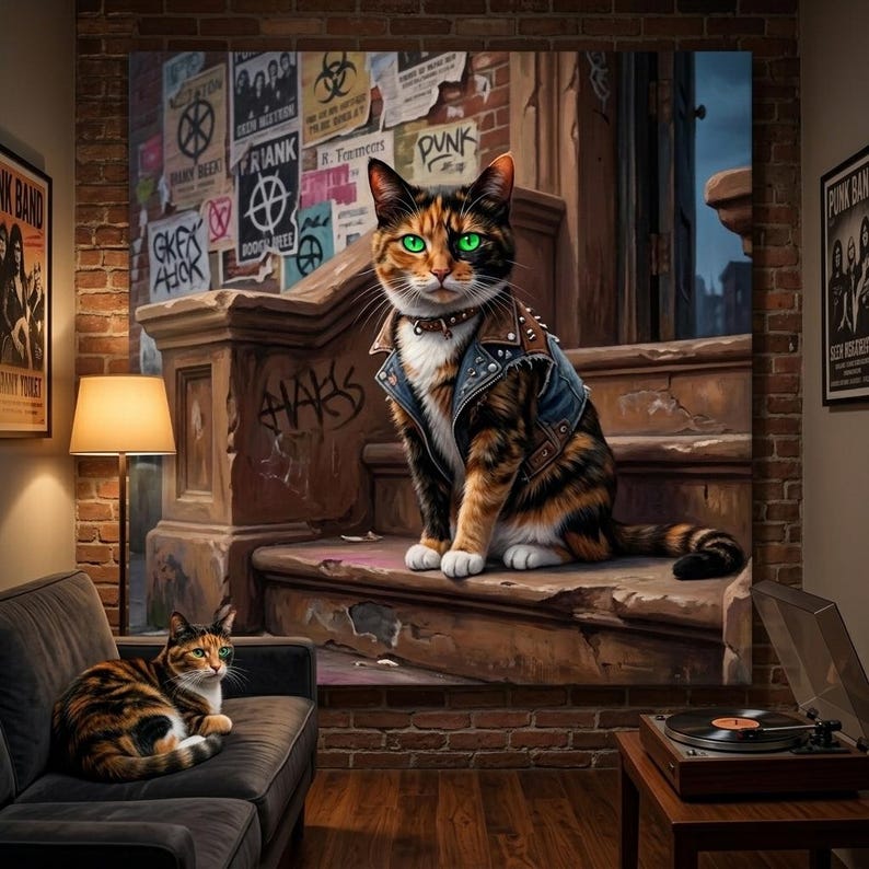 Punk Cat Portrait Canvas - Custom Cool Cat Wall Art - Etsy