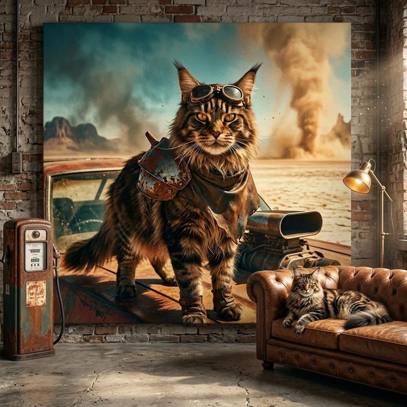 Wasteland Adventure Cat Portrait Canvas - Custom Cat Wall Art - Etsy