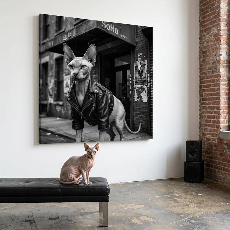 Punk Cat Portrait Canvas - Custom Cool Cat Wall Art - Etsy