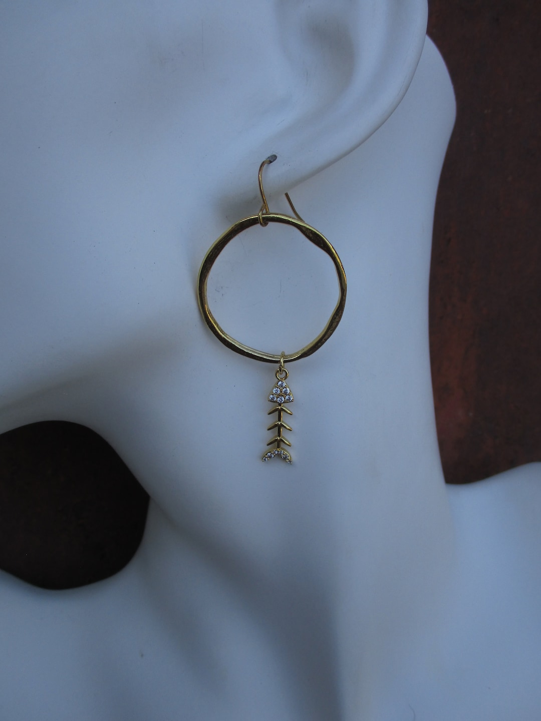 Crystal Fish Bone Hoop Earrings - Fish Skeleton Crystal Earrings - Fish ...