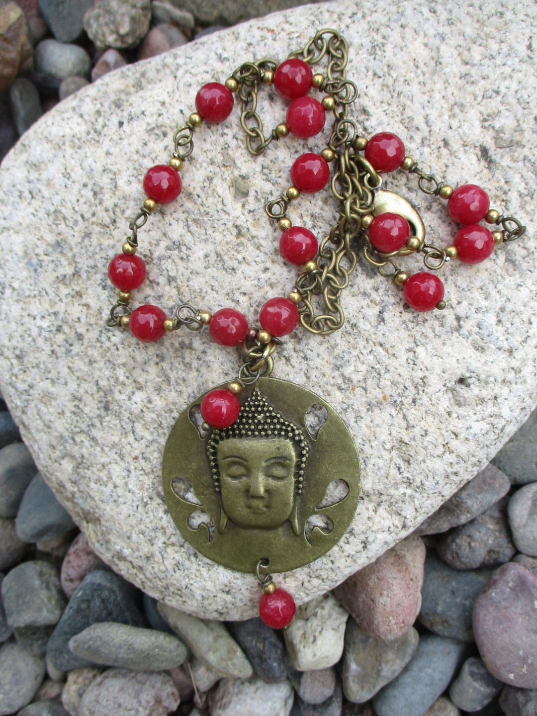 Buddha and Red Jade Necklace - Buddha Pendant and Red Jade Bead ...