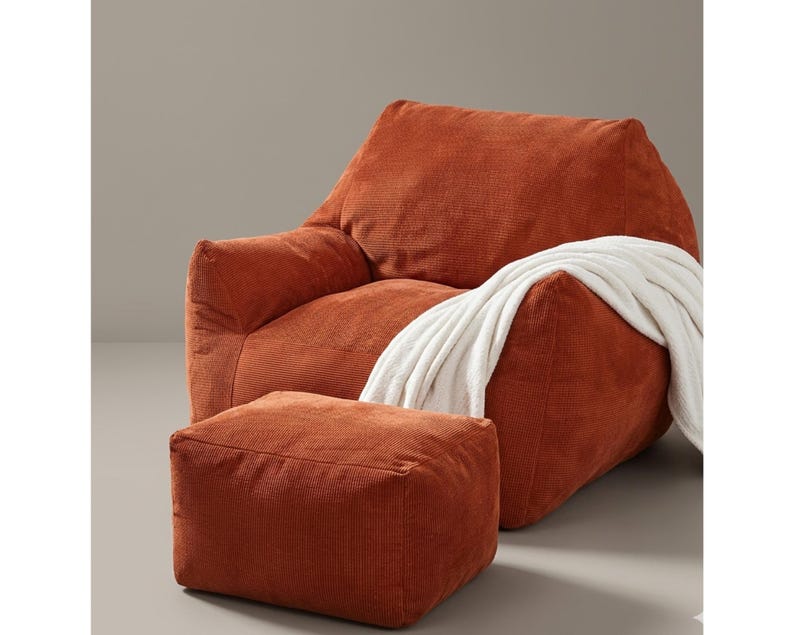 Adult Bean Bag Chair With Ottoman, Ultra Soft Corduroy Lounge Armchair ...