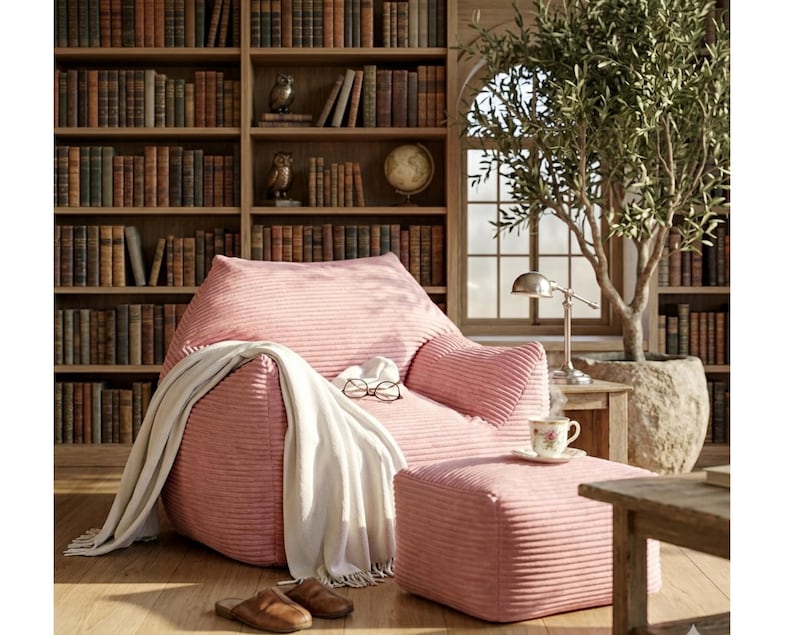 Adult Bean Bag Chair With Ottoman, Ultra Soft Corduroy Lounge Armchair ...