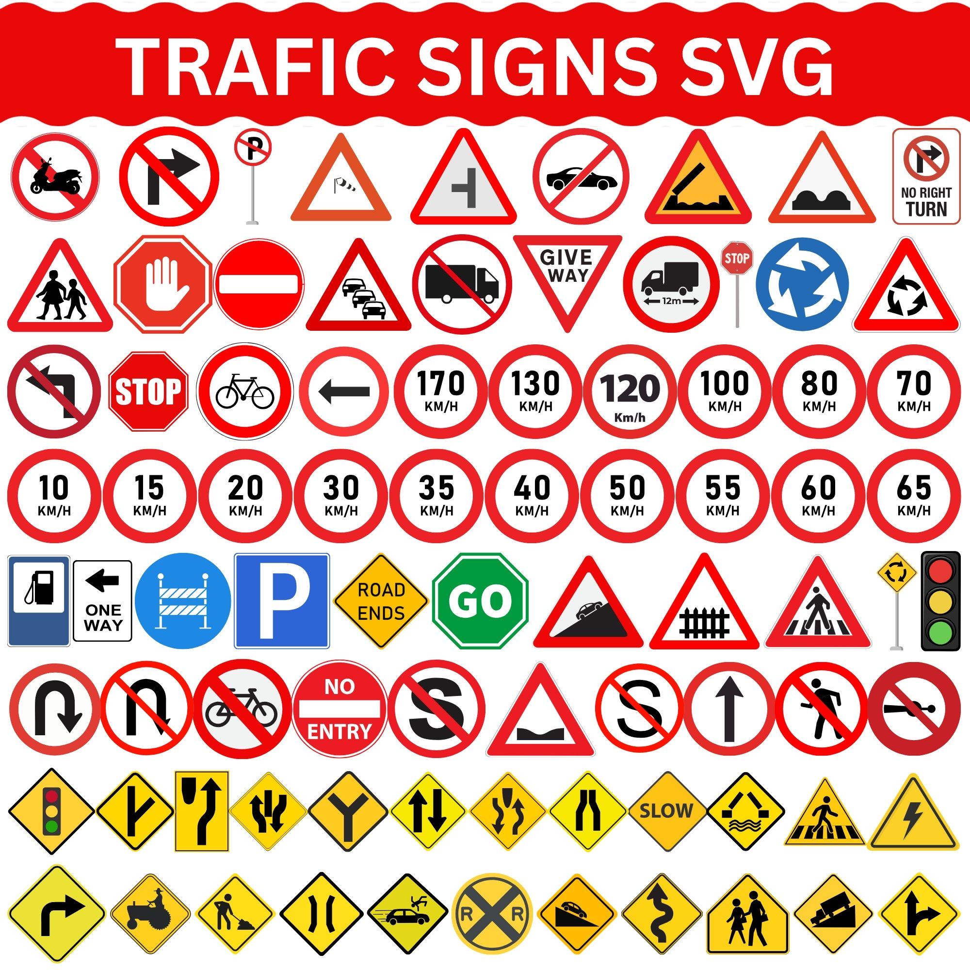 Traffic Road Signs SVG Bundle, Warning Symbols, Street Signs (digital ...