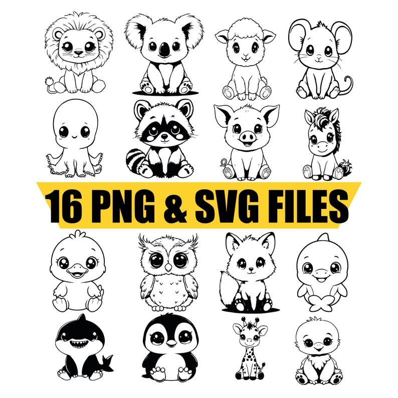 Baby Animal Clipart Bundle PNG SVG | Cute Kawaii Chick, | Nursery ...