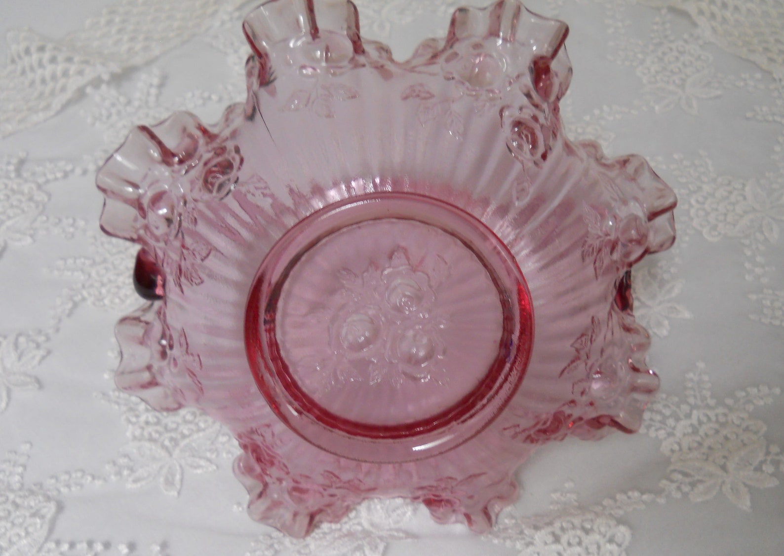 Fenton Glass Roses Dusty Pink Ruffled Basket - Etsy
