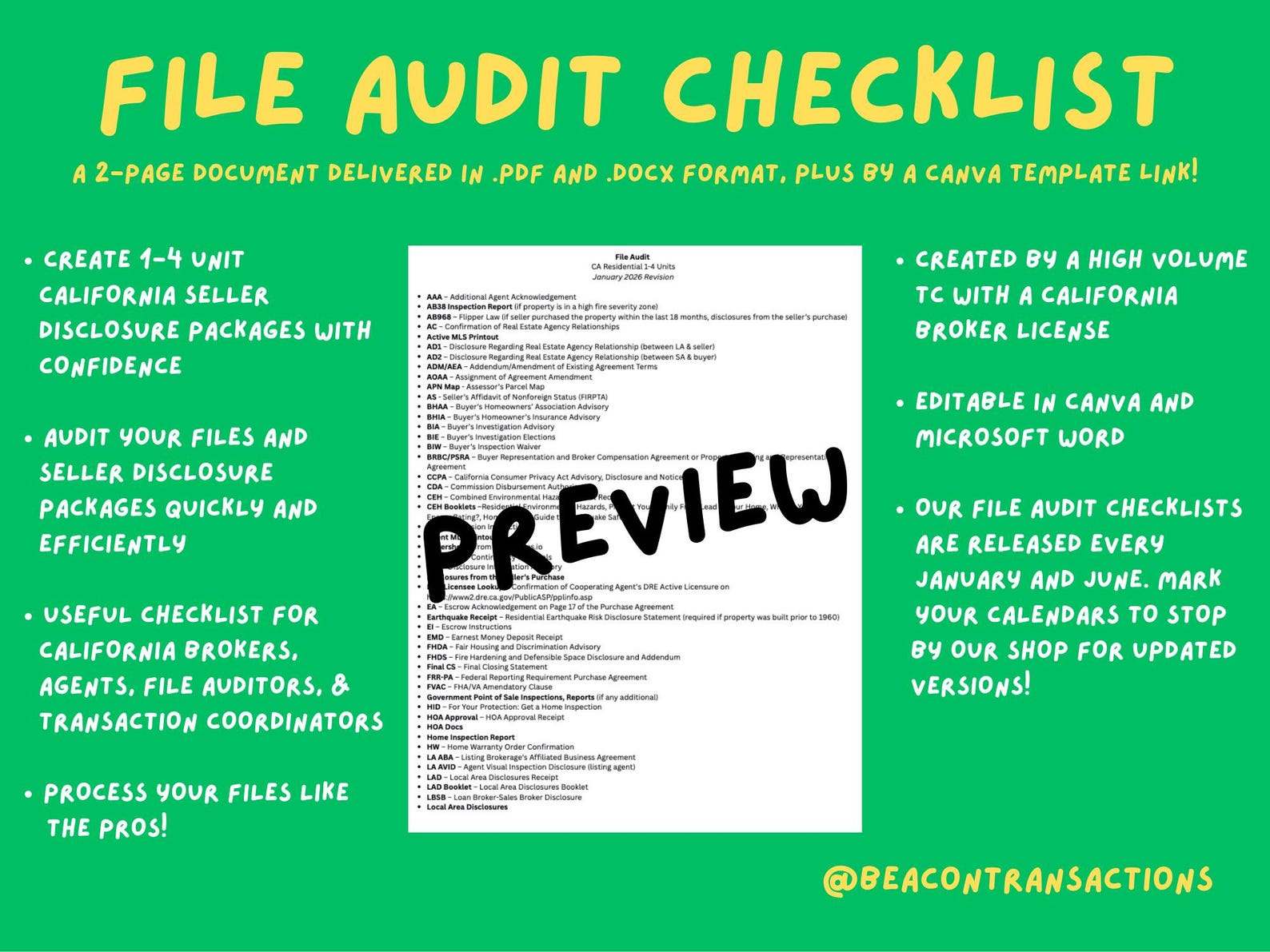 California TC File Audit Checklist (editable) - Etsy