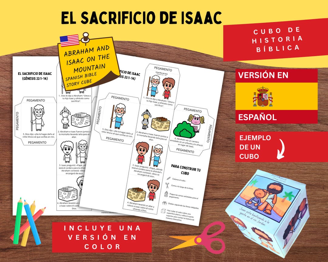 Abraham and Isaac Bible Story Cube Spanish | Genesis 22:1–14 Sacrifice ...