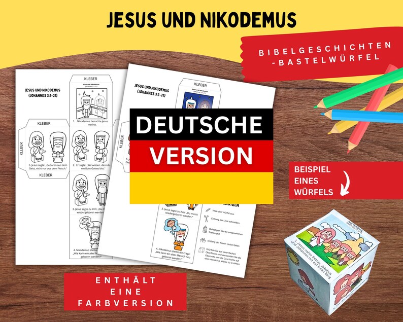 Jesus and Nicodemus Bible Story Cube German | John 3:1–21 Born Again ...