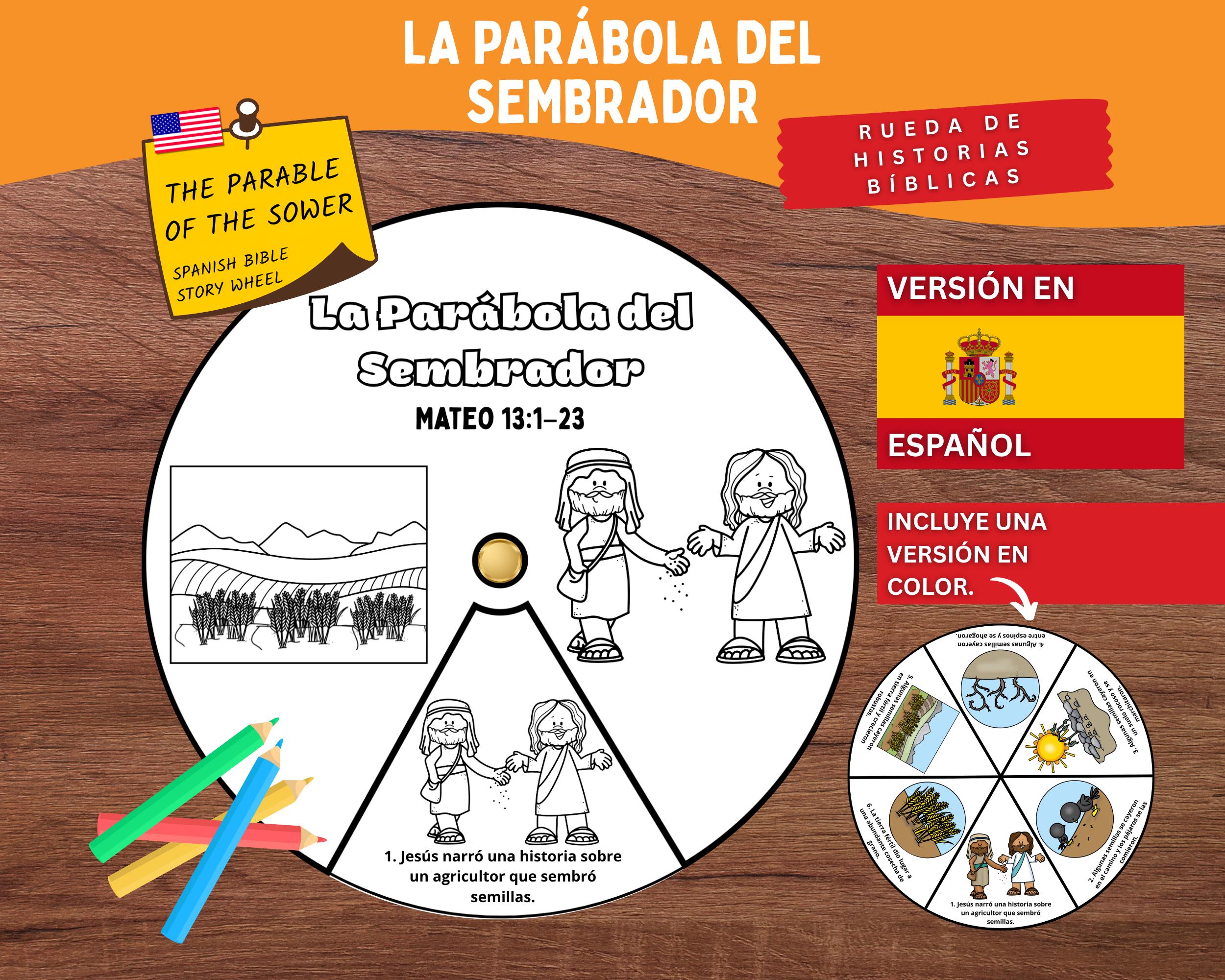 Parable of the Sower Bible Story Wheel Spanish | Matthew 13 Kids Bible ...