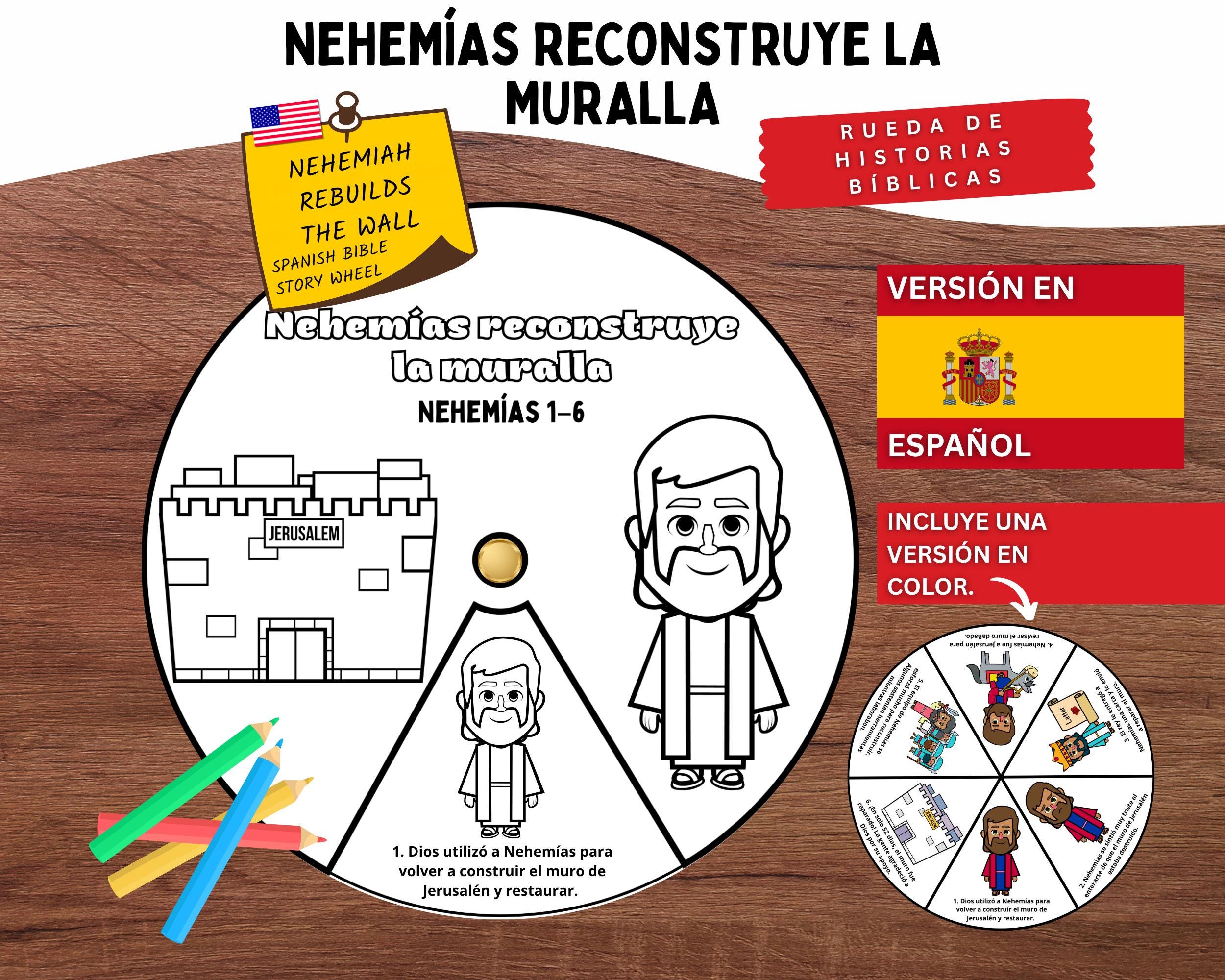 Nehemiah Rebuilds the Wall Bible Story Wheel Spanish | Nehemiah 1–6 ...