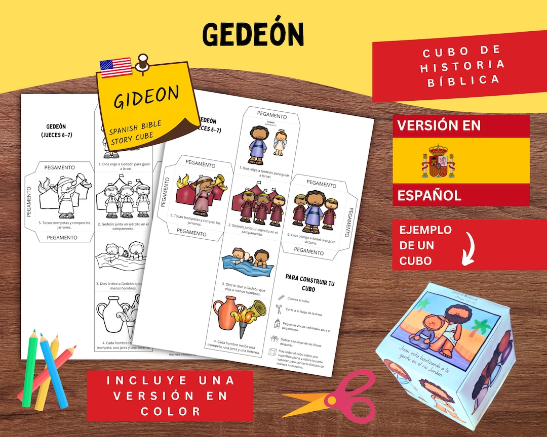 Gideon Bible Story Cube Spanish | Judges 6–7 Bible Activity for Kids ...