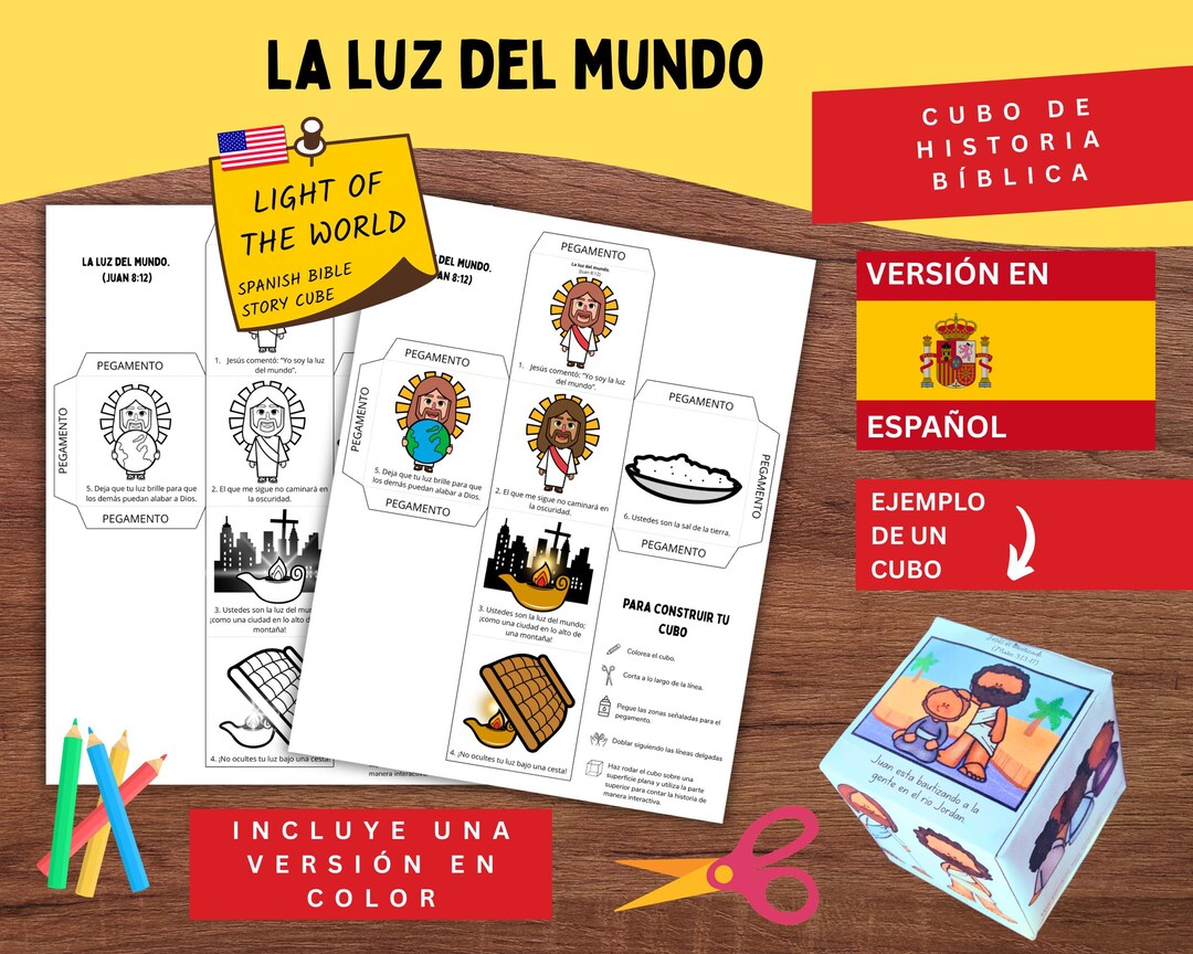 Light of the World Bible Story Cube Spanish | John 8:12 Bible Activity ...
