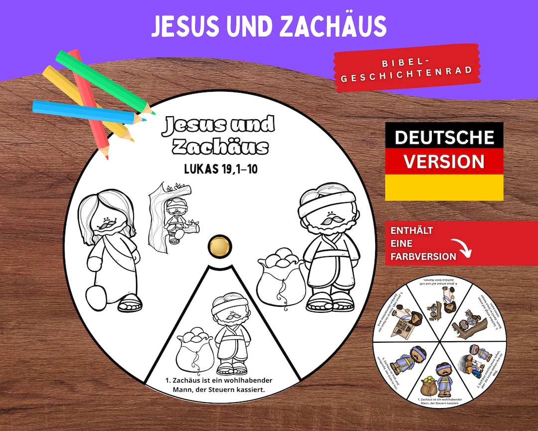 Jesus and Zacchaeus Bible Story Wheel German Luke 19 Kids Bible ...