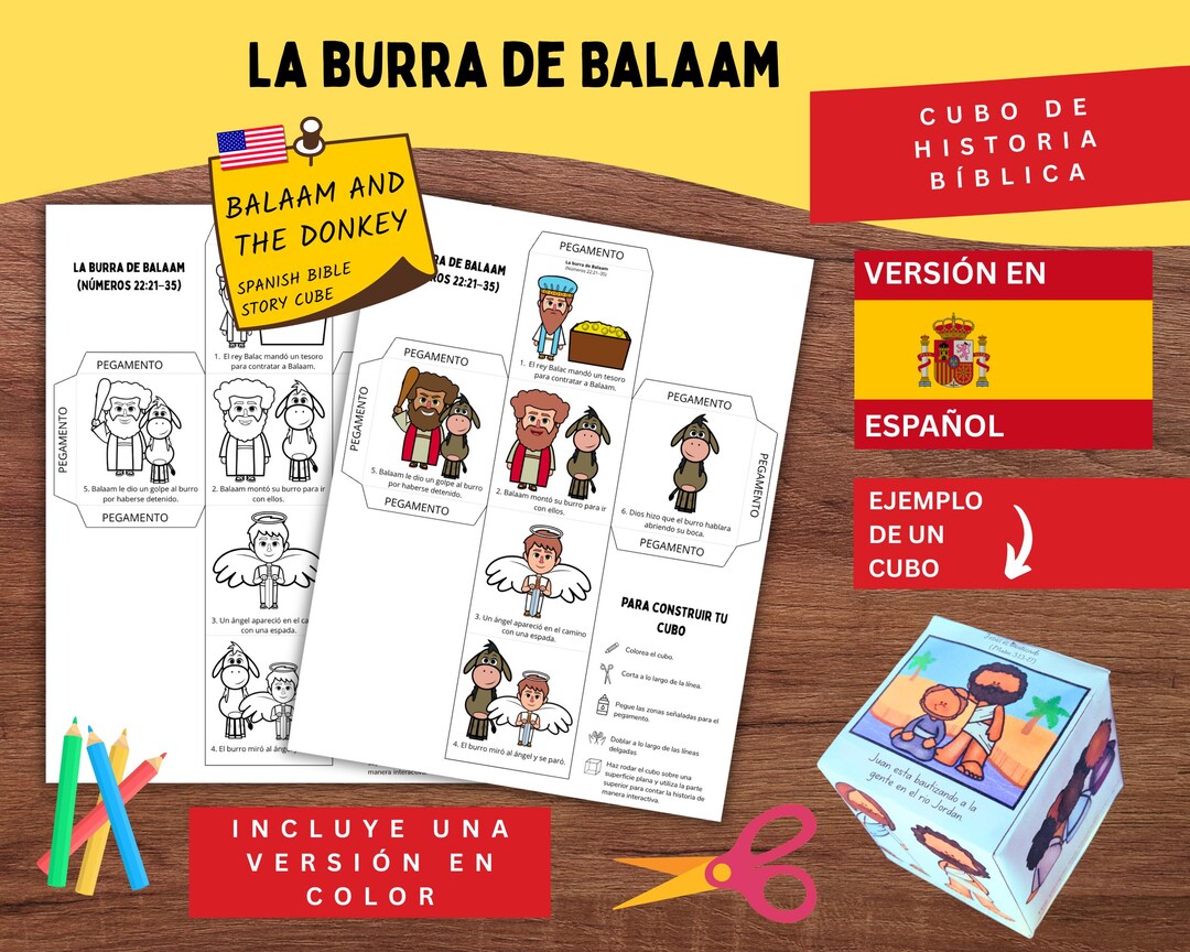 Balaam and the Donkey Bible Story Cube Spanish | Numbers 22:21–35 ...