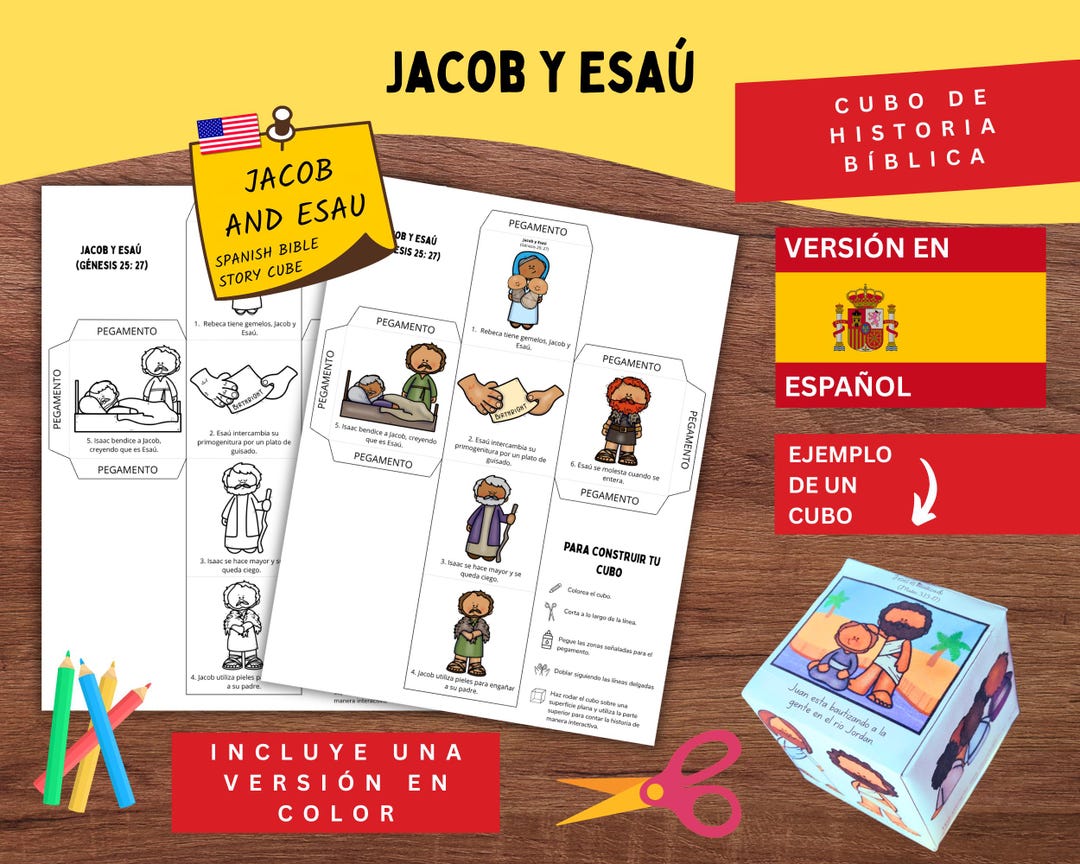 Jacob and Esau Bible Story Cube Spanish | Genesis 25 & 27 Bible ...