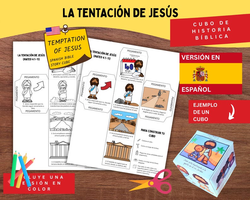 Temptation of Jesus Bible Story Cube Spanish | Matthew 4:1–11 Jesus ...