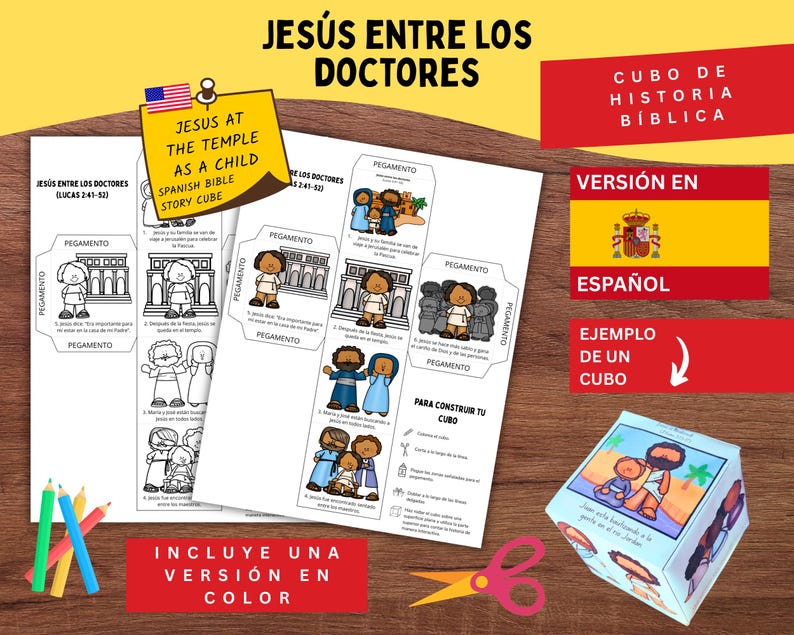 Boy Jesus in the Temple Bible Story Cube Spanish | Luke 2:41–52 Young ...