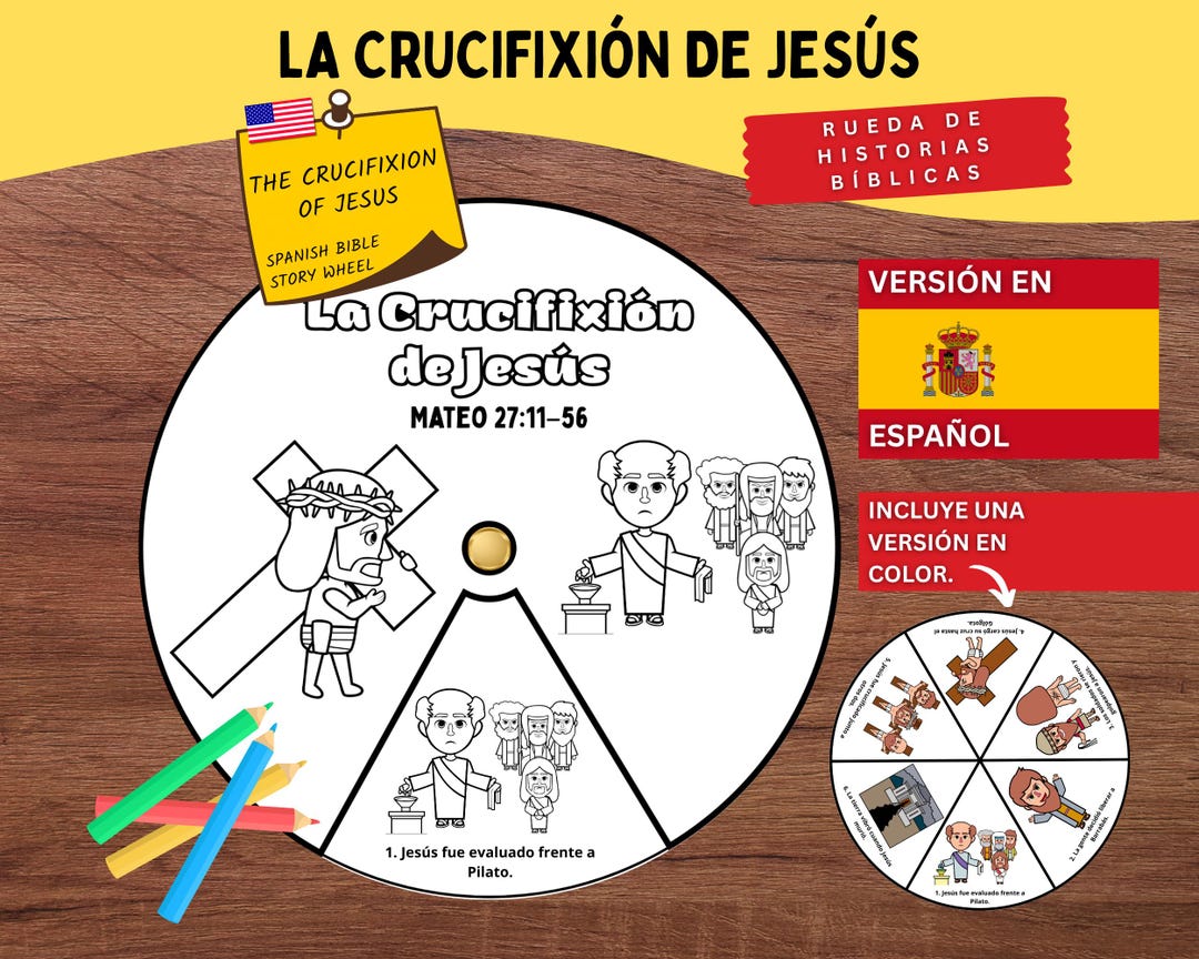 Crucifixion of Jesus Bible Story Wheel Spanish | Matthew 27 Kids Bible ...