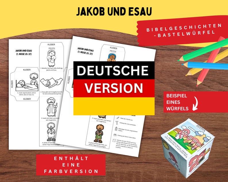 Jacob and Esau Bible Story Cube German | Genesis 25; 27 Birthright and ...