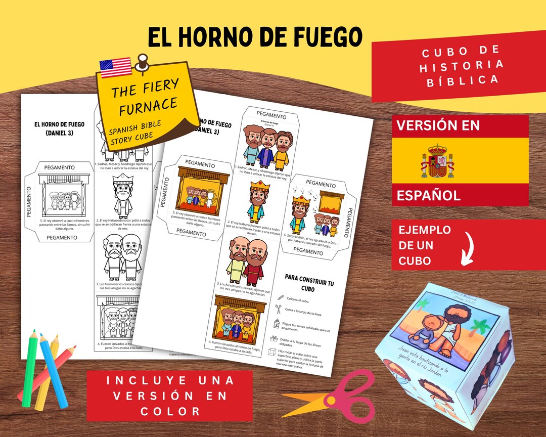 Fiery Furnace Bible Story Cube Spanish | Daniel 3 Shadrach Meshach ...
