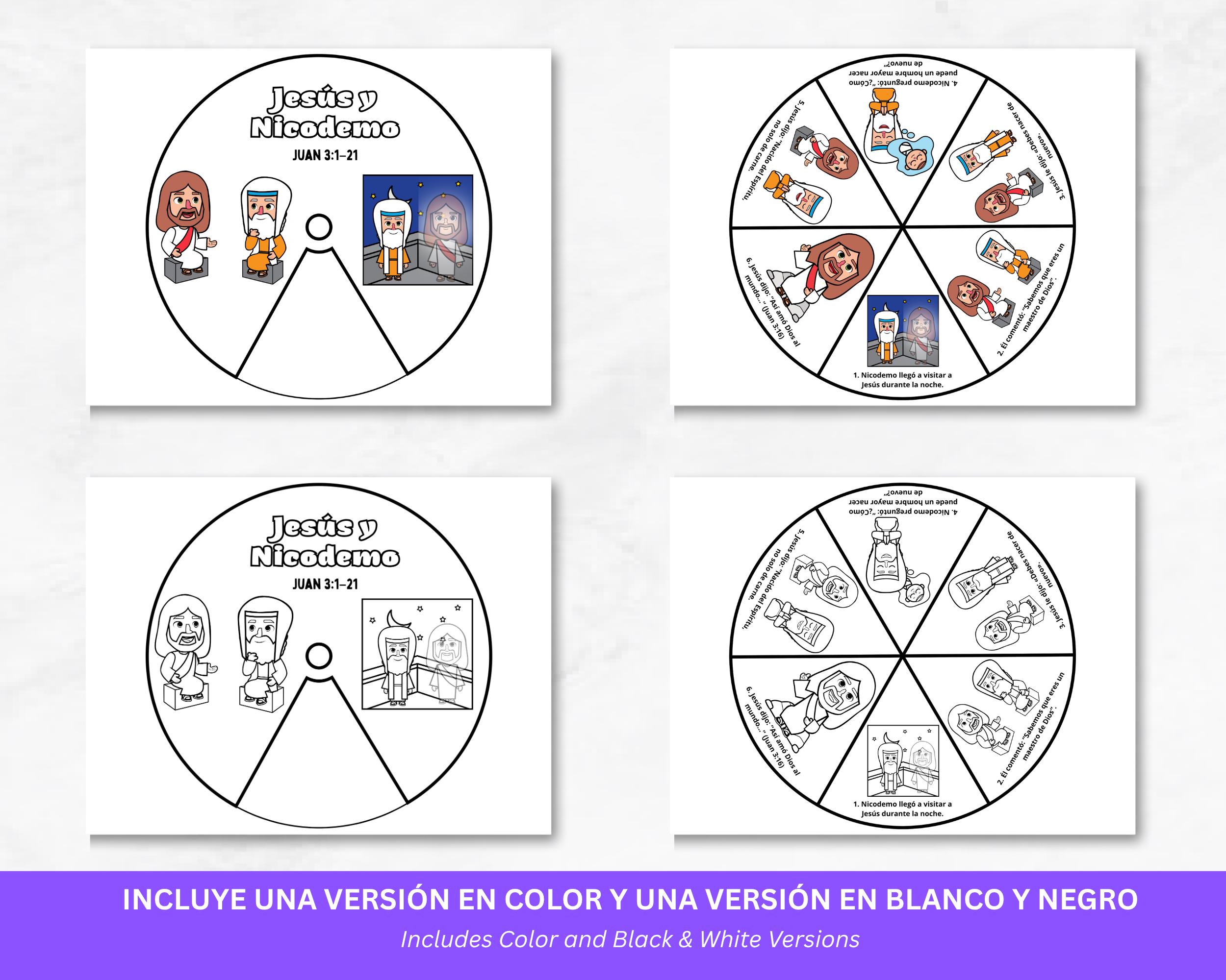 Jesus and Nicodemus Bible Story Wheel Spanish | John 3 Kids Bible ...