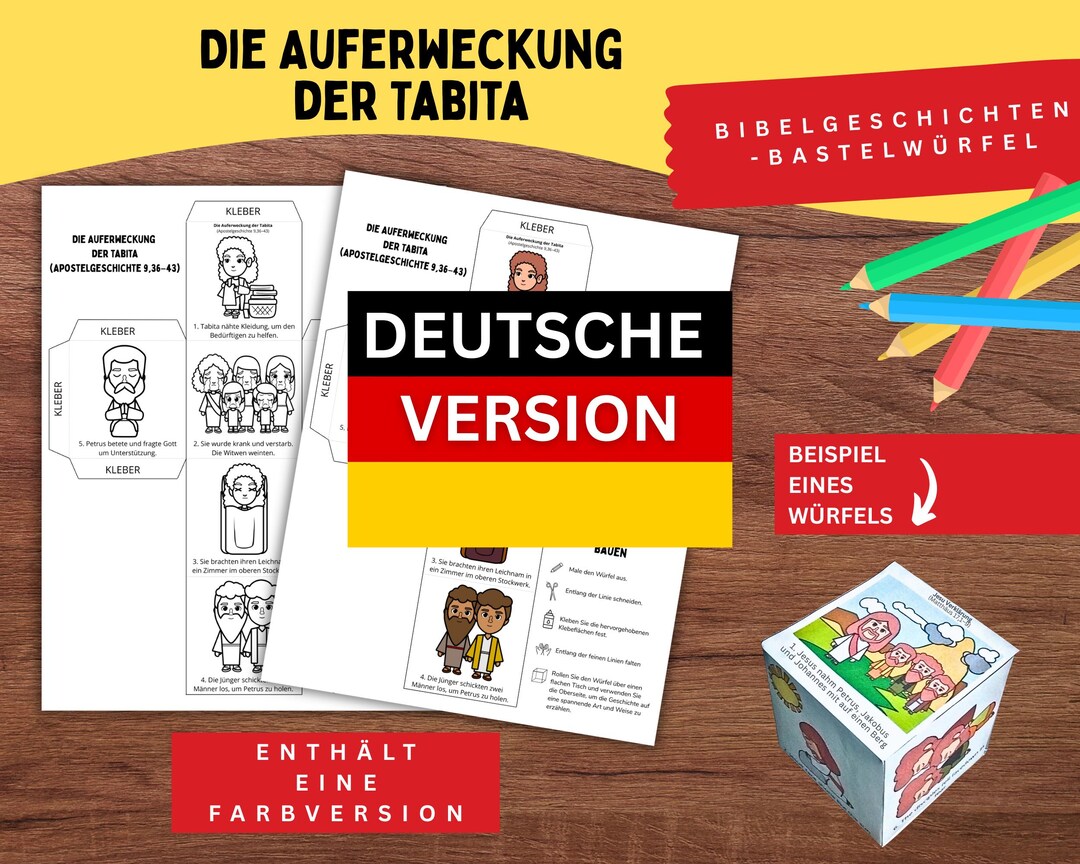 Dorcas Bible Story Cube German | Acts 9:36–43 Tabitha Activity for Kids ...