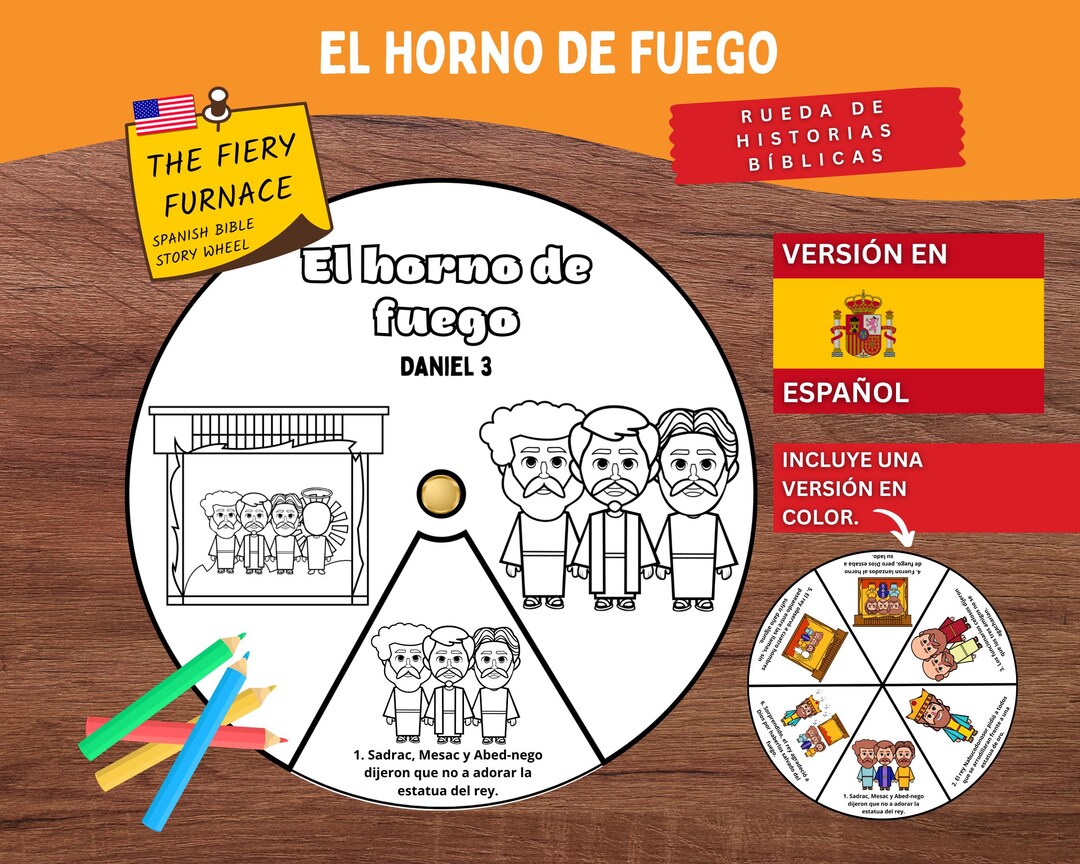 Fiery Furnace Bible Story Wheel Spanish | Daniel 3 Kids Bible Activity ...