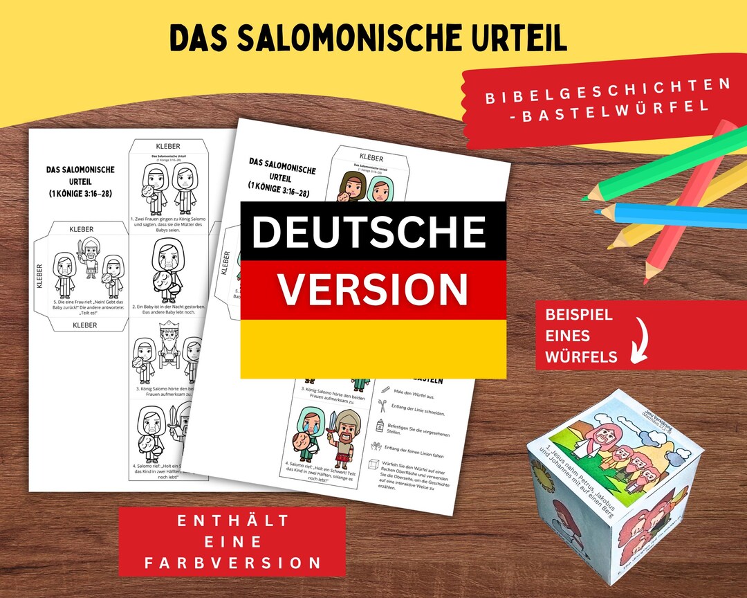 King Solomon’s Wisdom Bible Story Cube German | 1 Kings 3:16–28 Solomon ...