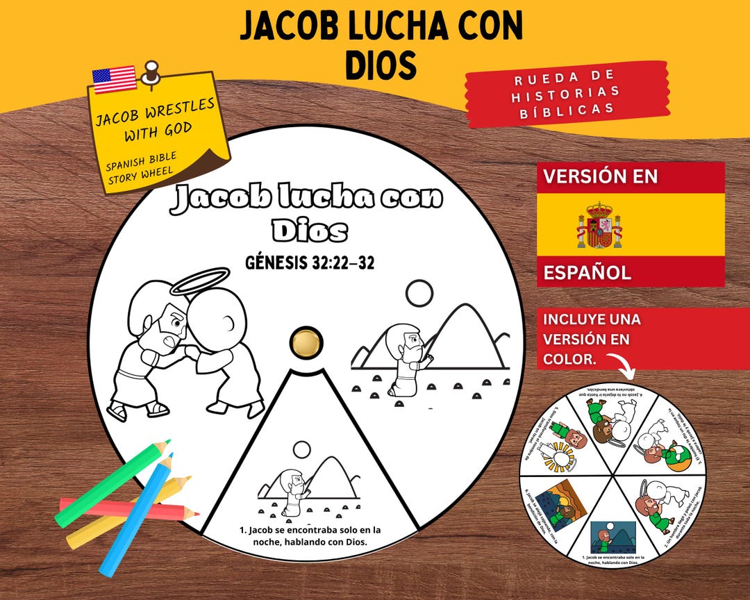 Jacob Wrestles With God Bible Story Wheel Spanish | Genesis 32 Kids ...