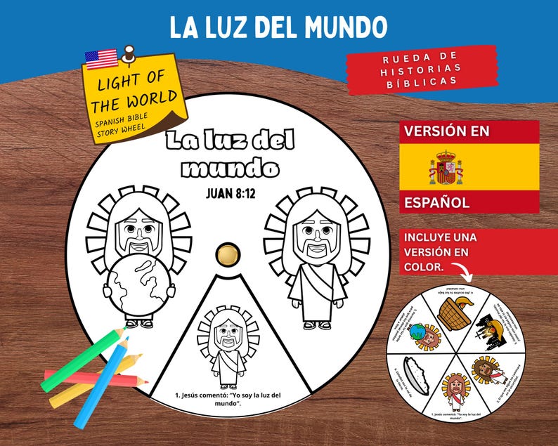 Jesus Light of the World Bible Story Wheel Spanish | John 8:12 Kids ...
