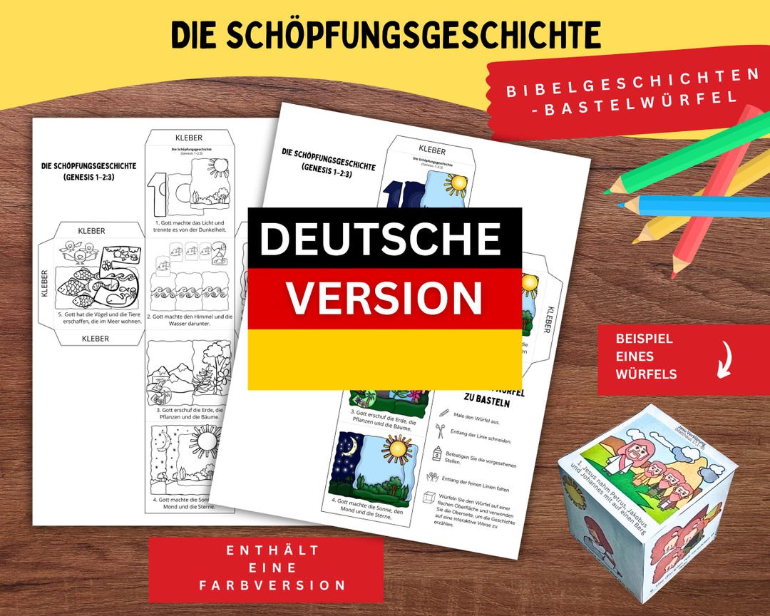 Creation Story Bible Story Cube German | Genesis 1–2:3 Seven Days ...