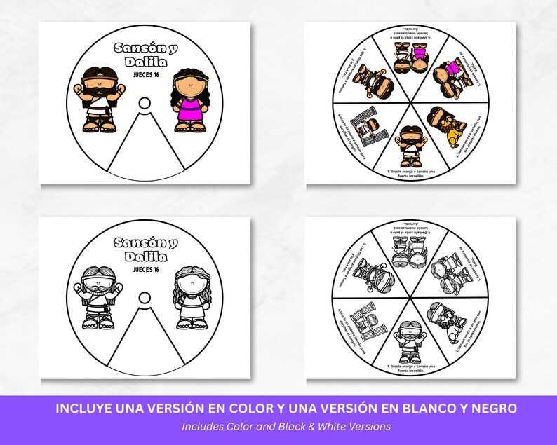 Samson and Delilah Bible Story Wheel Spanish | Judges 16 Kids Bible ...