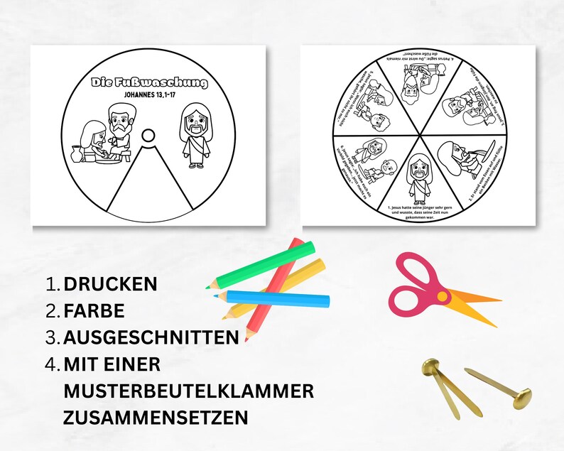 Jesus Washes Disciples Feet Bible Story Wheel German | John 13 Kids ...