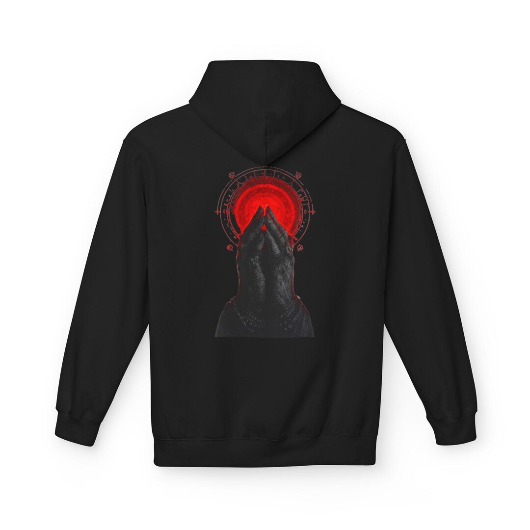 Black Hoodie: Praying Hands, Red Moon, Occult Glyphs, Gothic Streetwear ...
