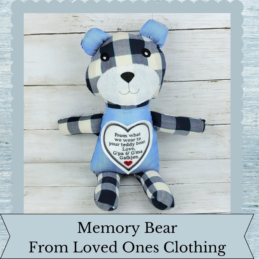 Memory Bear With Embroidered Face Teddy Bear From Loved Ones Clothing ...