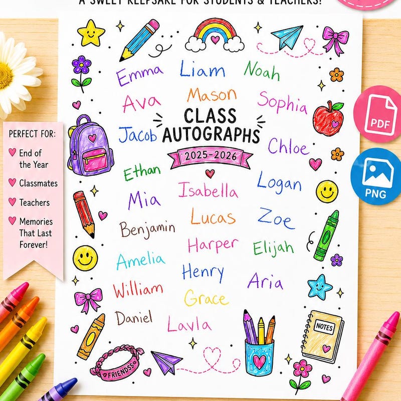 Autograph Page for Class Printable Signature Yearbook End of Year - Etsy