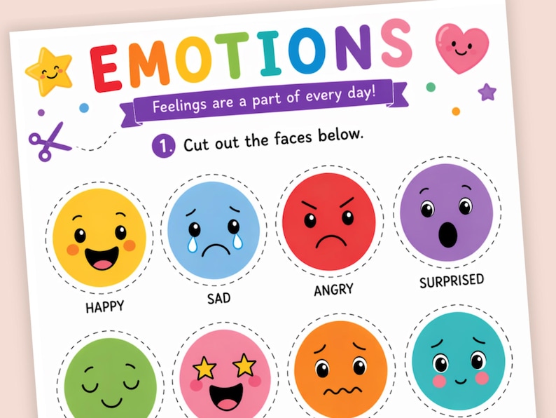 Emotions Activity for Kids | Feelings Matching Game + Cut and Paste ...