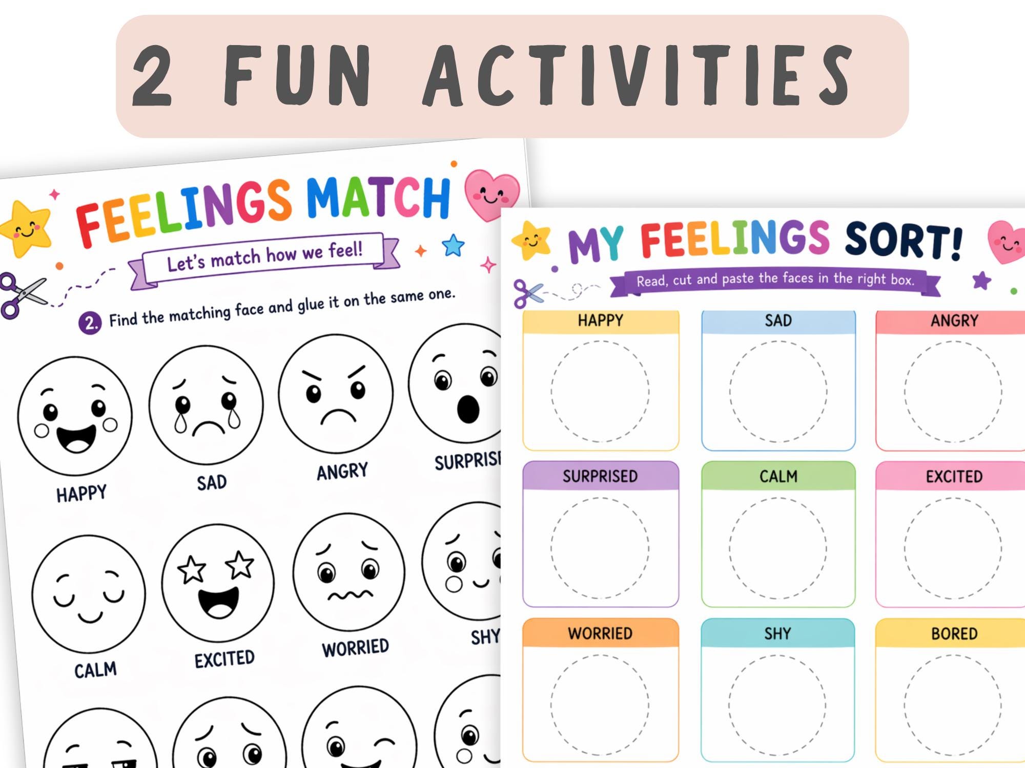 Emotions Activity for Kids | Feelings Matching Game + Cut and Paste ...