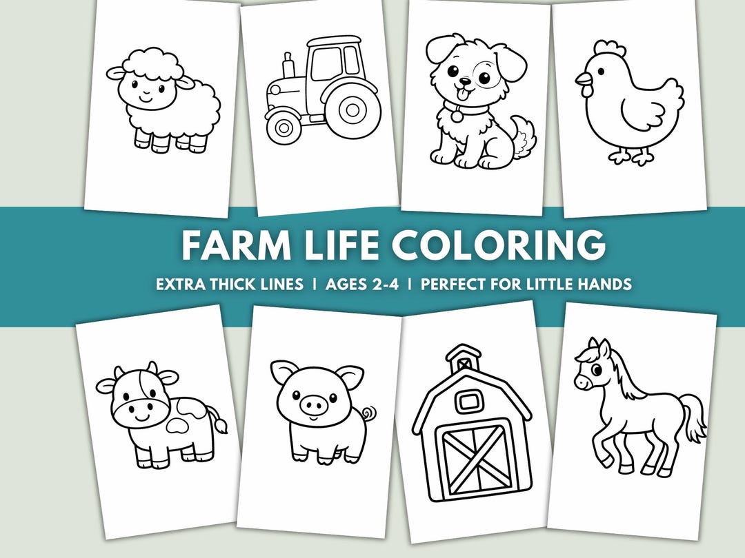 Farm Animal Coloring Book, Farm Life, Animals, Tractor, Barn, Toddler ...