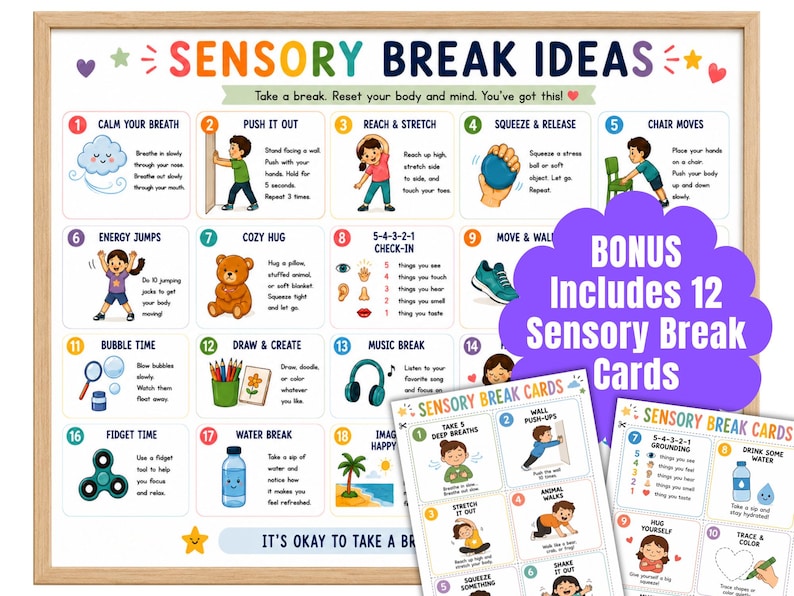 Sensory Break Ideas Poster for Kids, Calm Down Corner Printable, ADHD ...