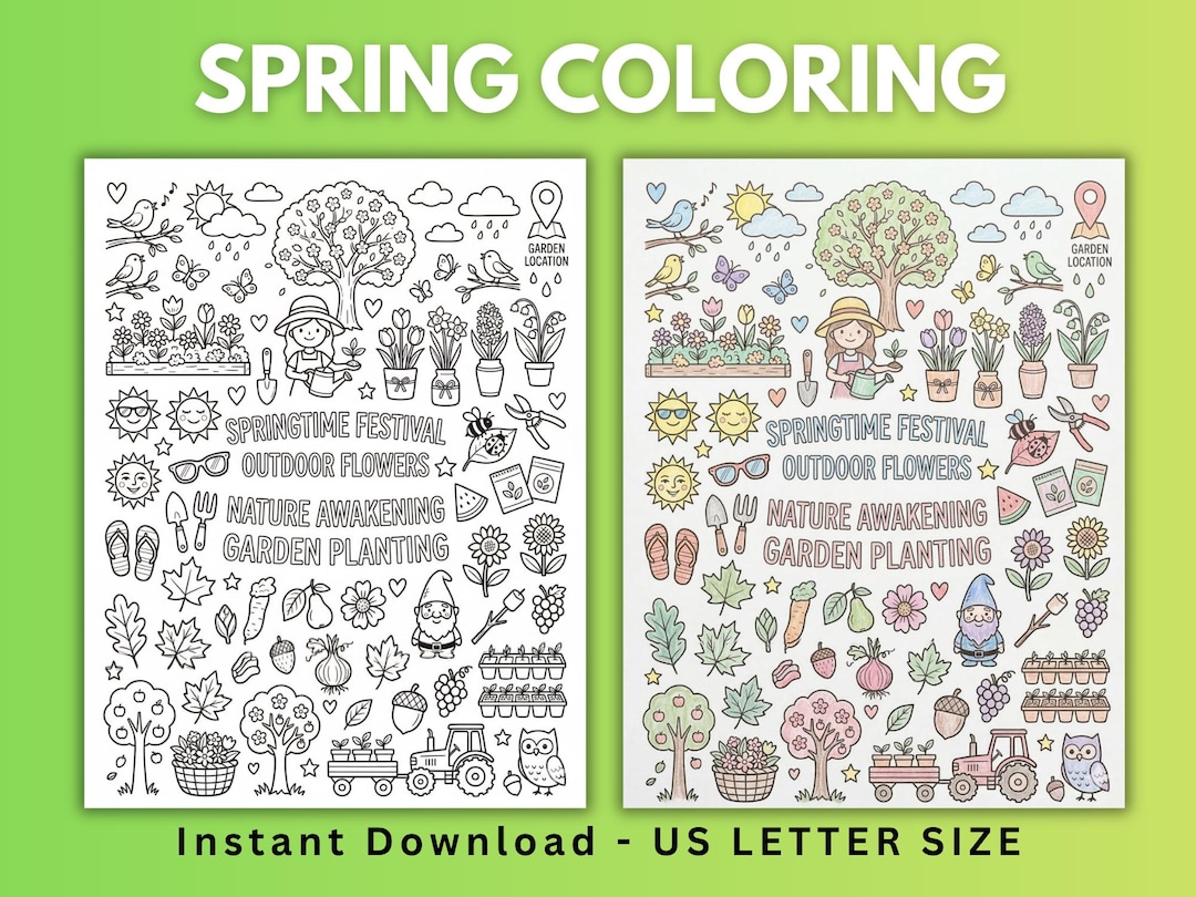 Spring Coloring Page for Kids Springtime Doodle Coloring Sheet Garden ...