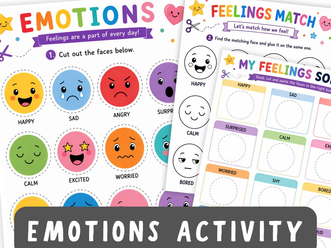 Emotions Activity for Kids | Feelings Matching Game + Cut and Paste ...