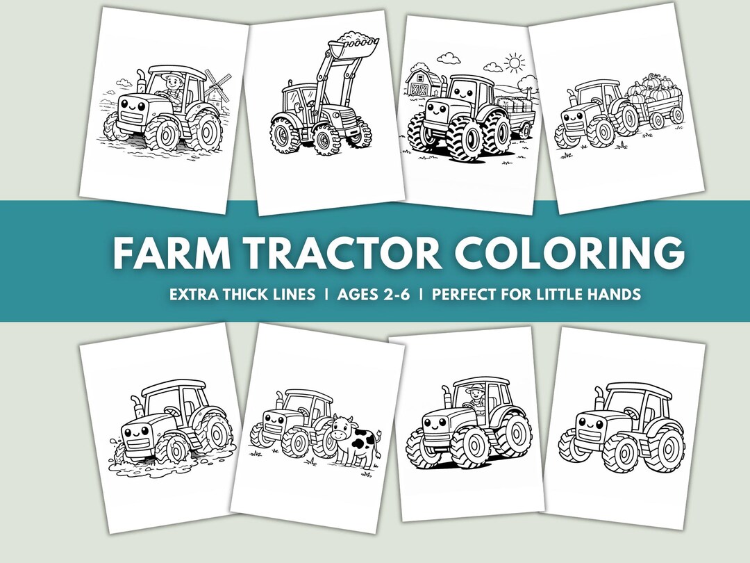 Tractor Coloring Pages for Kids Farm Vehicle Coloring Book Toddler ...