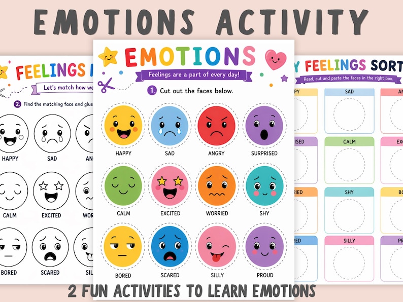 Emotions Activity for Kids | Feelings Matching Game + Cut and Paste ...