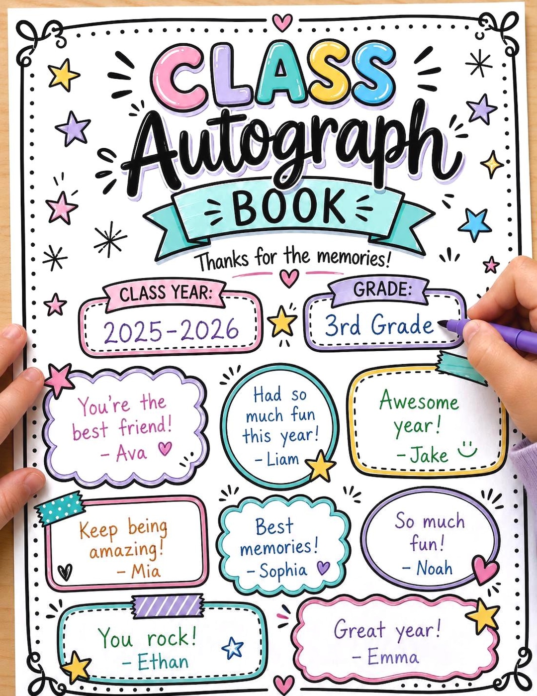 Class Autograph Printable 2025-2026 School Memory Keepsake Last Day of ...