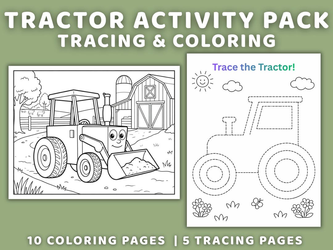 Tractor Coloring and Tracing Activity Pages for Toddlers Kids Farm ...