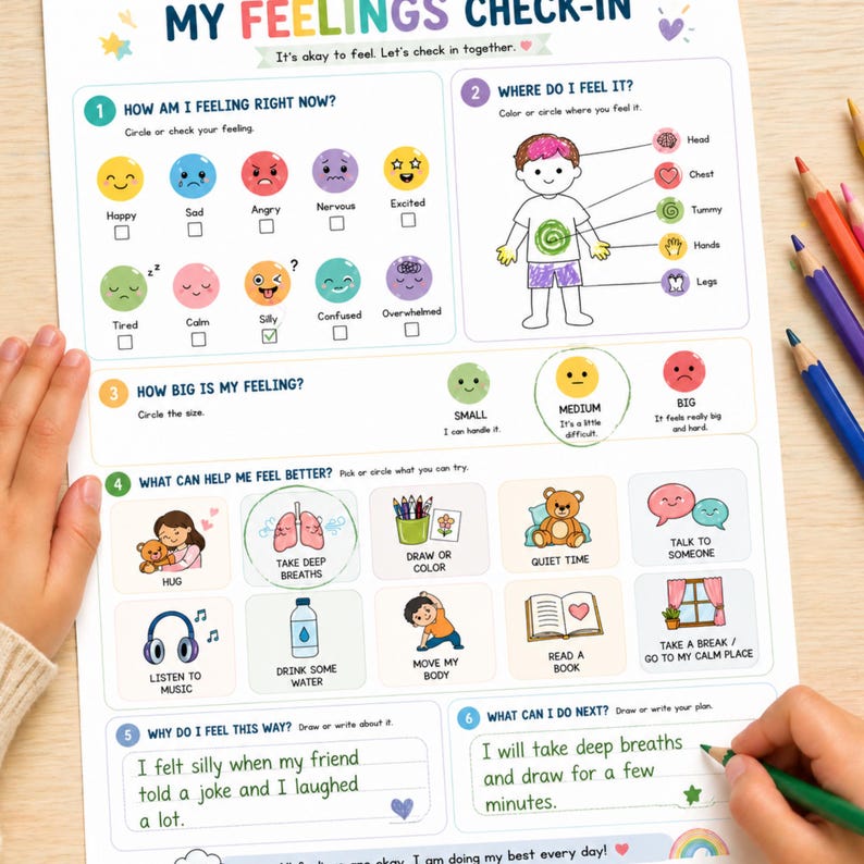 My Feelings Check‑in Chart Printable PDF + PNG | Kids Emotions ...